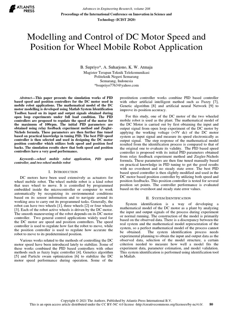 Modelling and Control of DC Motor Speed and Position For Wheel Mobile Robot Application | PDF ...