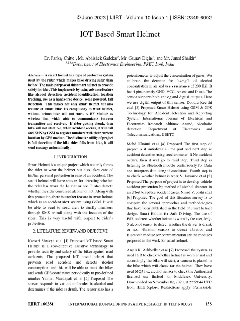 Smart Helmet Research Paper | PDF | Arduino | General Packet Radio Service
