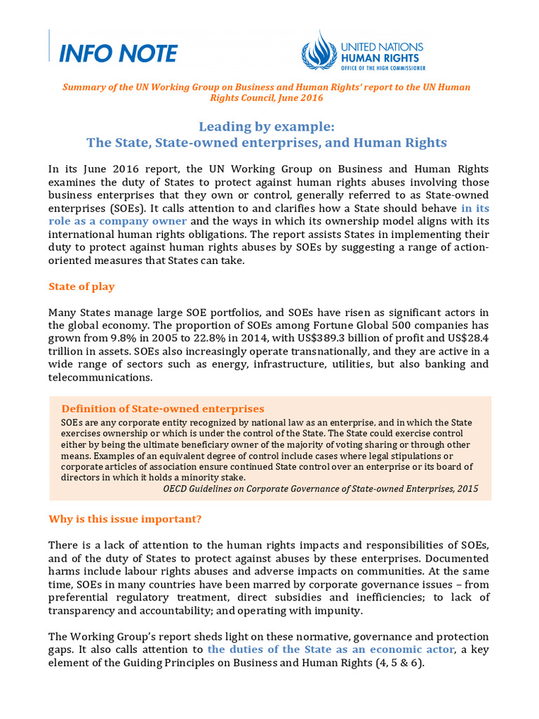 ExSummary WGBHR SOE Report HRC32 | PDF | State Owned Enterprise | Governance