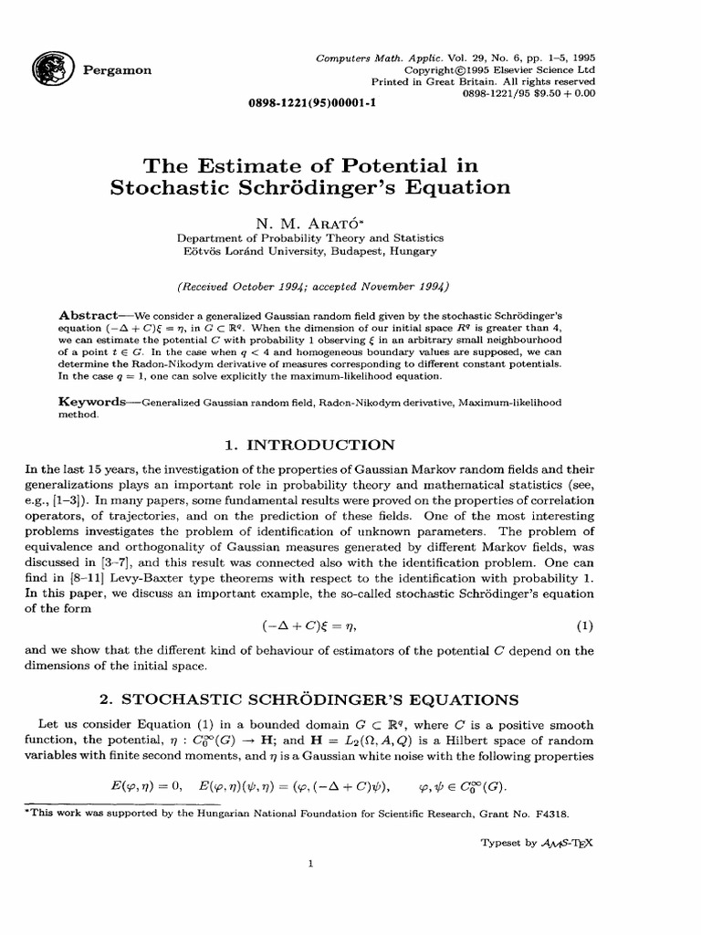 The Estimate of Potential in Stochastic Schrödinger's Equation | PDF