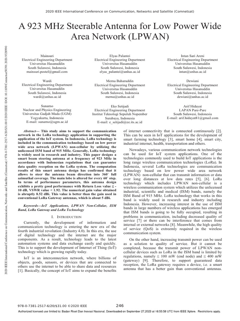 A 923 MHZ Steerable Antenna For Low Power Wide Area Network LPWAN | PDF | Telecommunications ...
