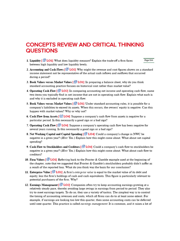 Concepts Rev Iew and Critical Thinking Questions | PDF | Balance Sheet ...