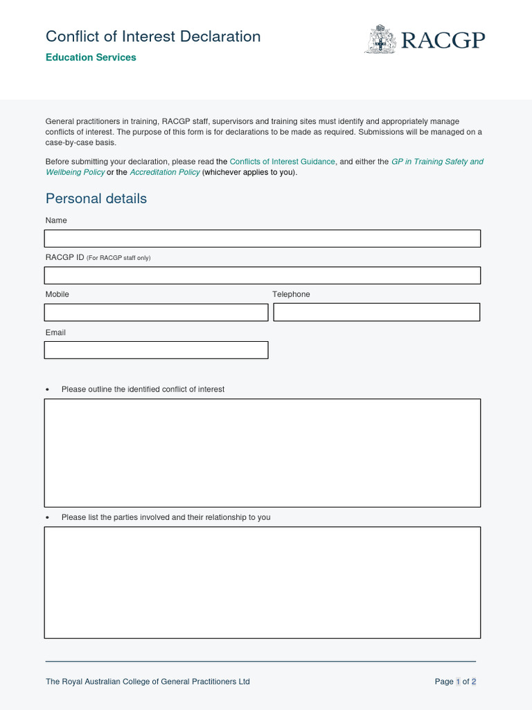 Conflict of Interest Declaration | PDF | Conflict Of Interest | Privacy