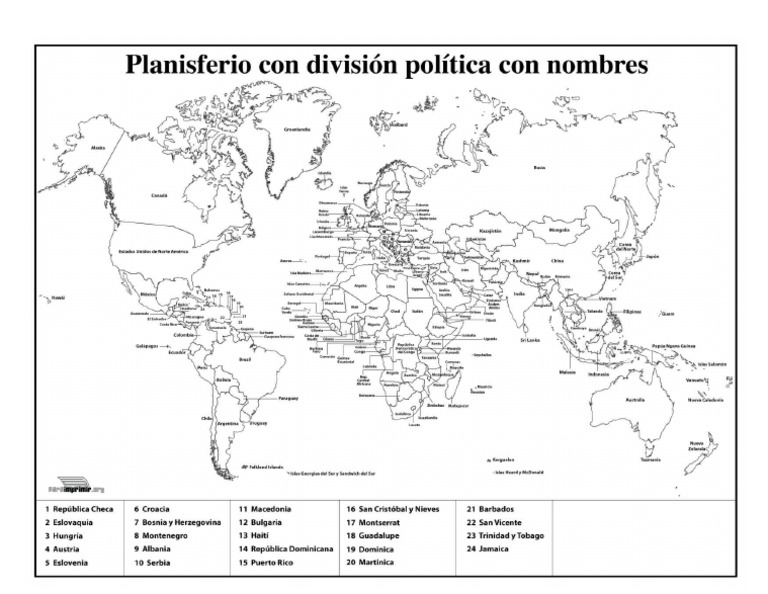 Planisferio Con Division Politica Con Nombres | PDF