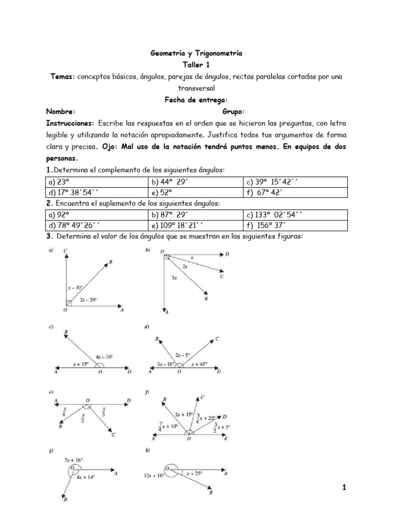 Taller 1 Geo Y Trig Pdf ángulo Rotación