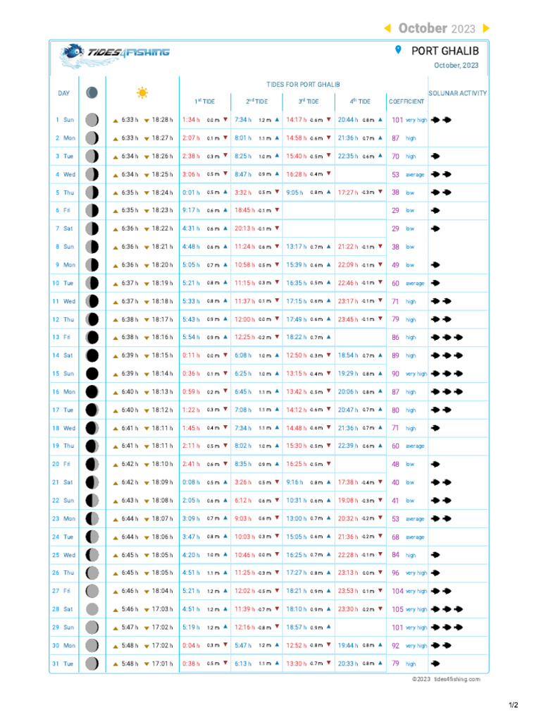 Tide Times and Charts For Port Ghalib, Oct | PDF