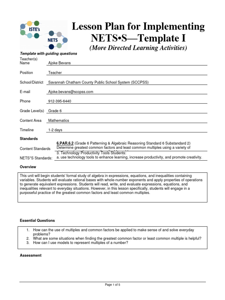Iste Lessonplantemplate Itec 7430 Ajoke Bevans | PDF | Teachers | Lesson Plan