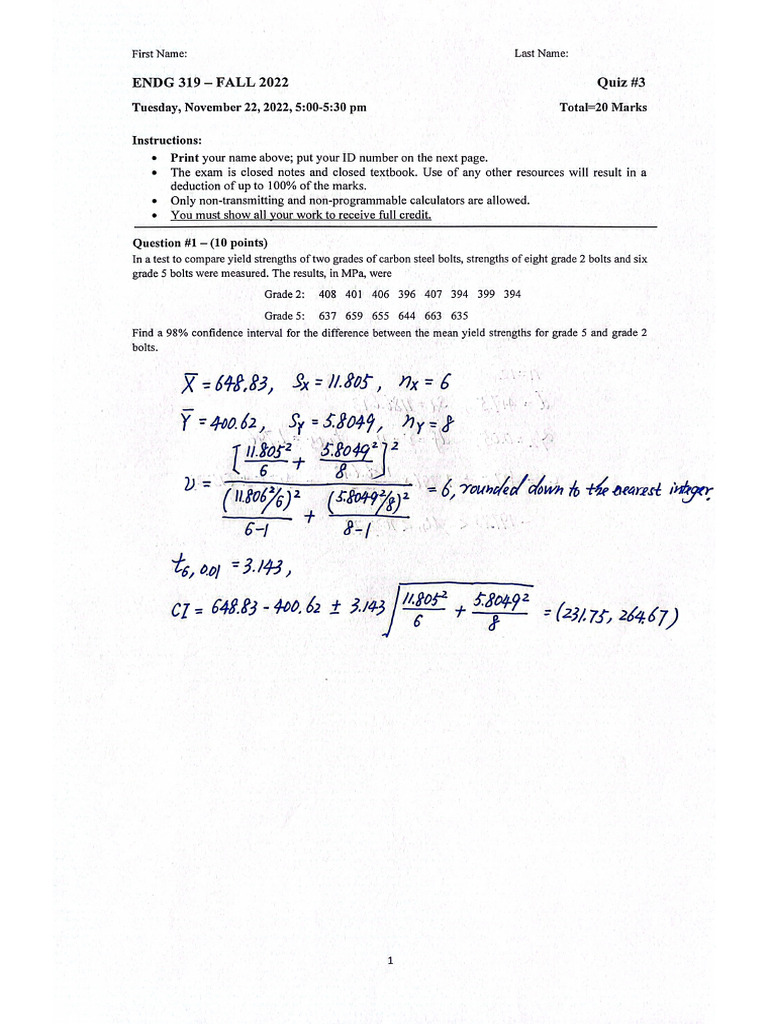 Solutions To Quiz 3 L02 F22 | PDF