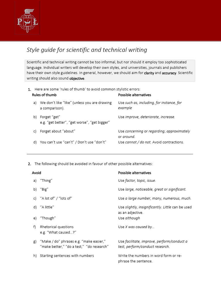 Style Guide For Scientific and Technical Writing - Formal Language | PDF | Plural | Syntax
