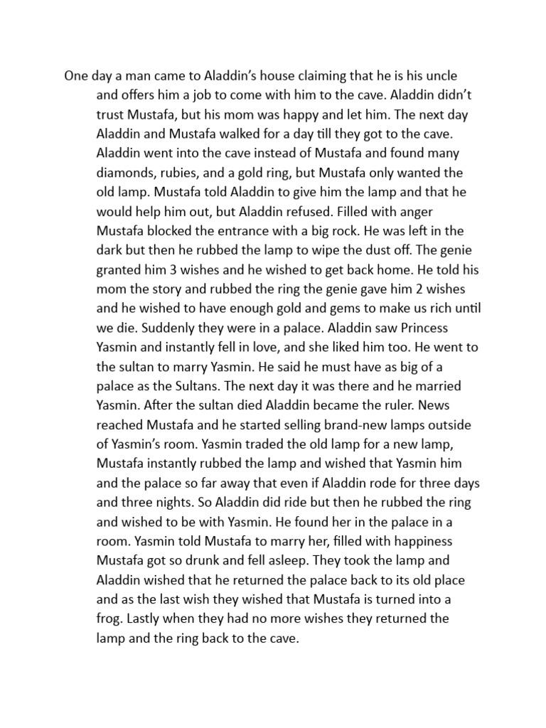 Aladdin and the Magic Lamp Summary | PDF