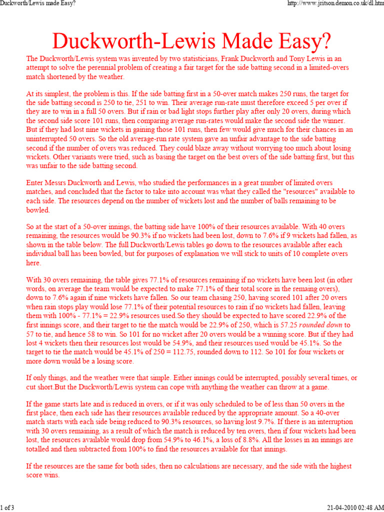 3 Cricket Duckworth Lewis Method | PDF | Forms Of Cricket | Ball Games