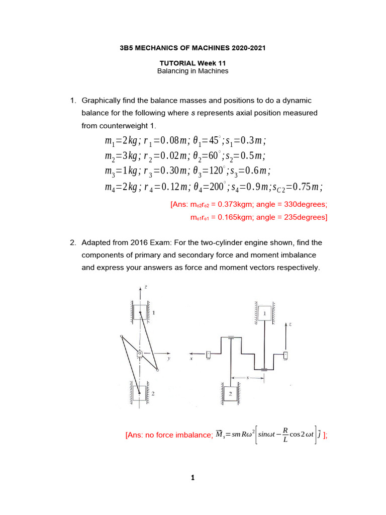 3B5 Tutorial Week 11 - Balancing in Machines | PDF