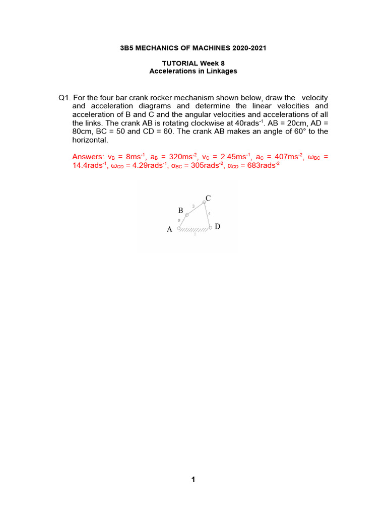 3B5 Tutorial Week 8 - Acceleration Analysis in Linkages | PDF | Physical Phenomena | Classical ...