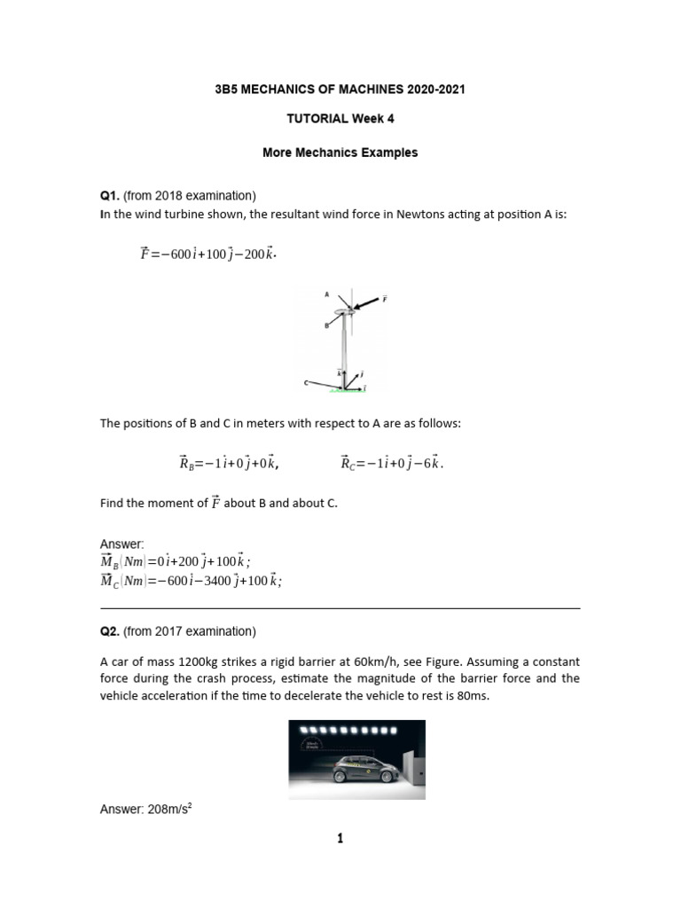 3B5 Tutorial Week 4 - Mechanics Examples 2 | PDF