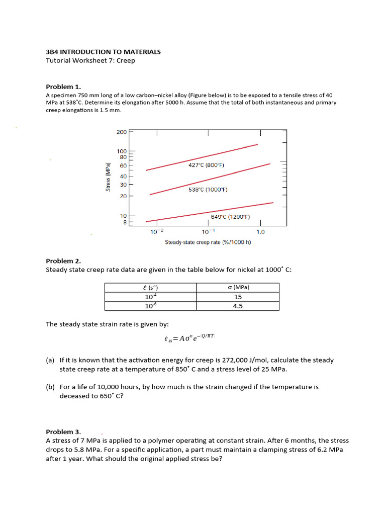 Worksheet 5 (Creep) | PDF