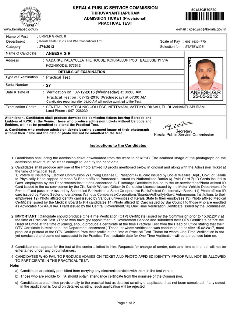 Prac Hall Ticket | PDF | Identity Document | Driver's License