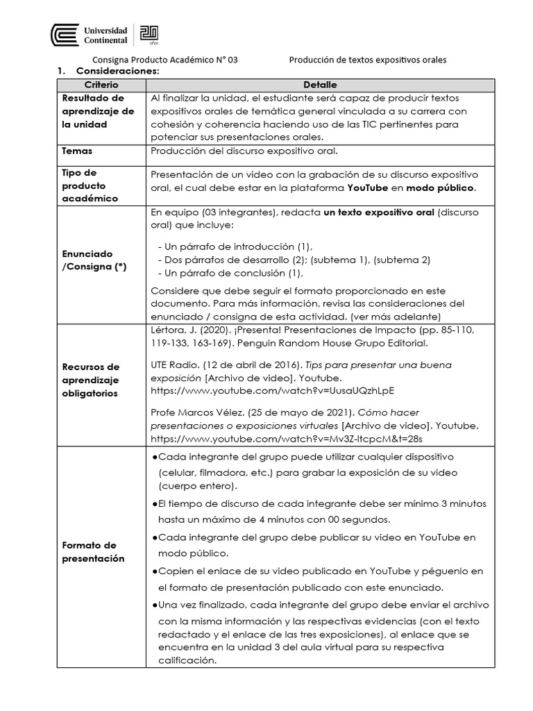 Producto Academico 3 CONSIGNA | PDF | Youtube | Informática