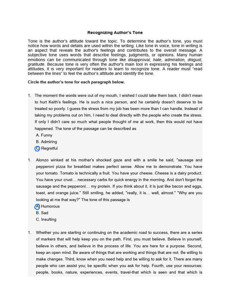 Recognizing Author's Tone. | PDF | Feeling
