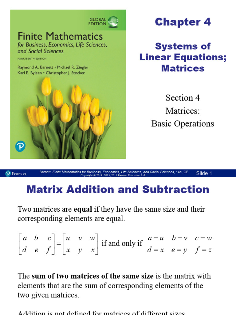 Systems of Linear Equations Matrices: Section 4 Matrices: Basic Operations | PDF | Matrix ...