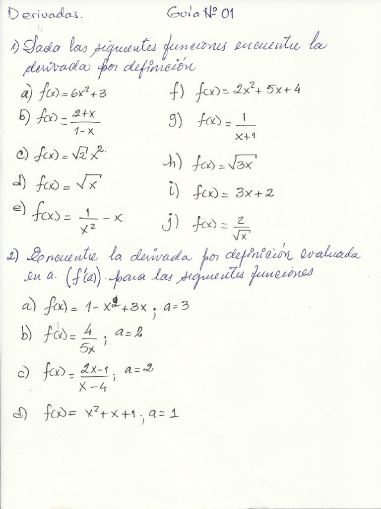 Guia de Ejercicios de Derivadas | PDF