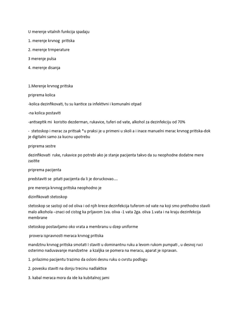 U Merenje Vitalnih Funkcija Spadaju | PDF