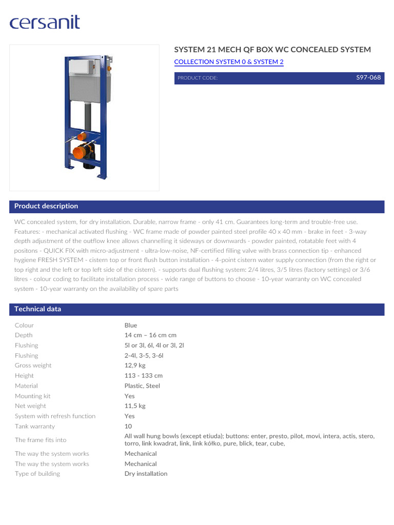 Cersanit System 21 Mech QF Box WC Concealed System | PDF | Manufactured ...
