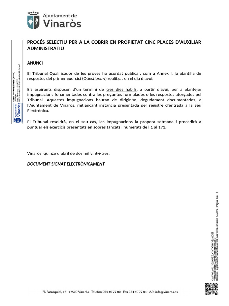 Examen Vinaros Auxiliar Admon. | PDF | Servicio Civil | Impuestos