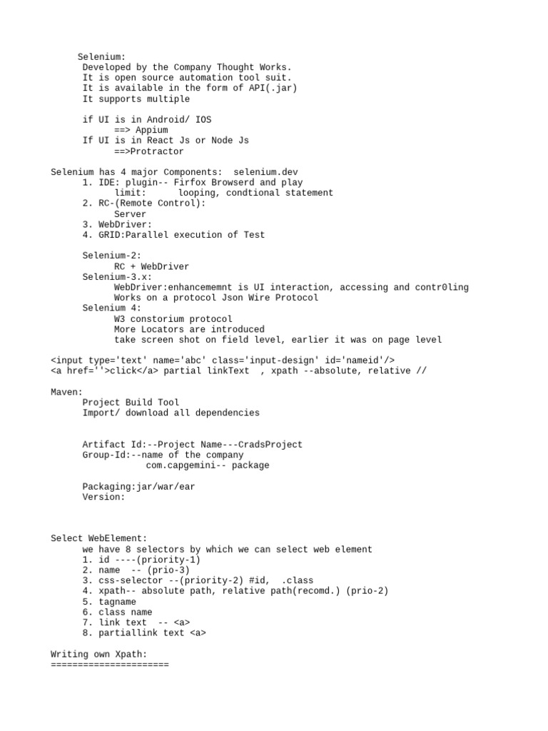 Selenium Notes 1 | PDF | Selenium (Software) | Computer Engineering Selenium Notes 1 | PDF | Selenium (Software) | Computer Engineering
