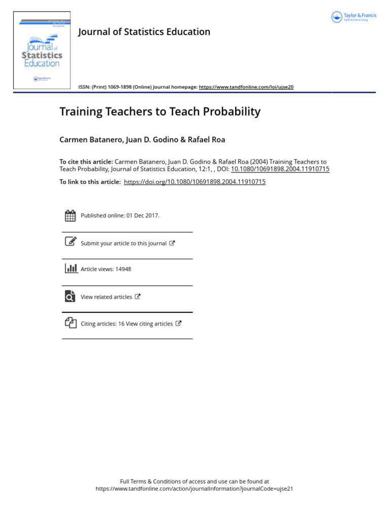 Training Teachers To Teach Probability | PDF | Randomness | Statistics