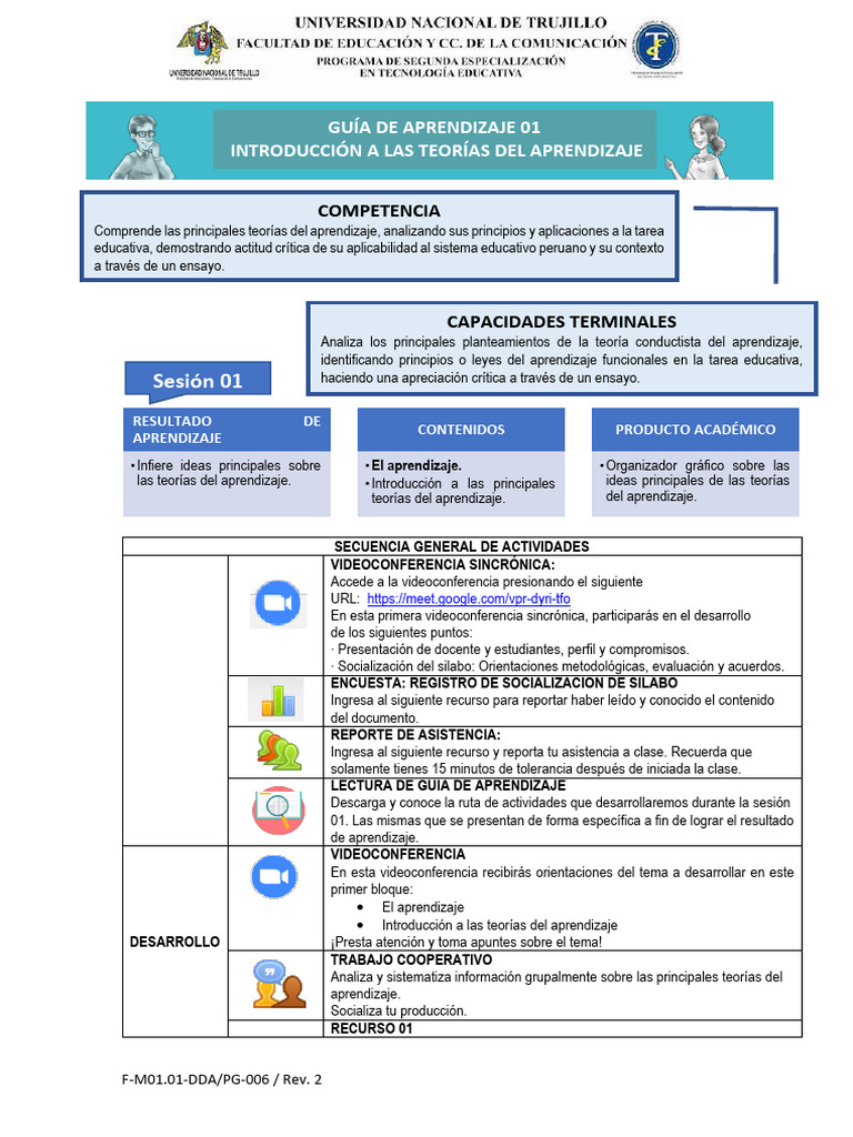 Guía de Aprendizaje 01 | PDF | Aprendizaje | Videotelefonía