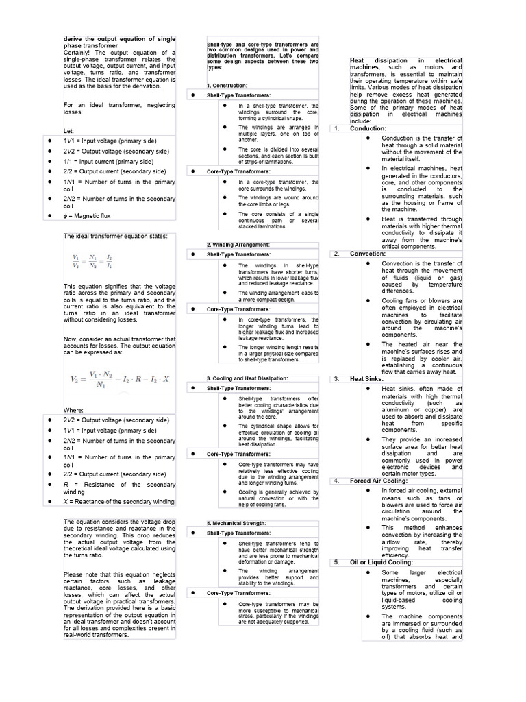 Derive The Output Equation of Single Phase Transformer Heat Dissipation ...