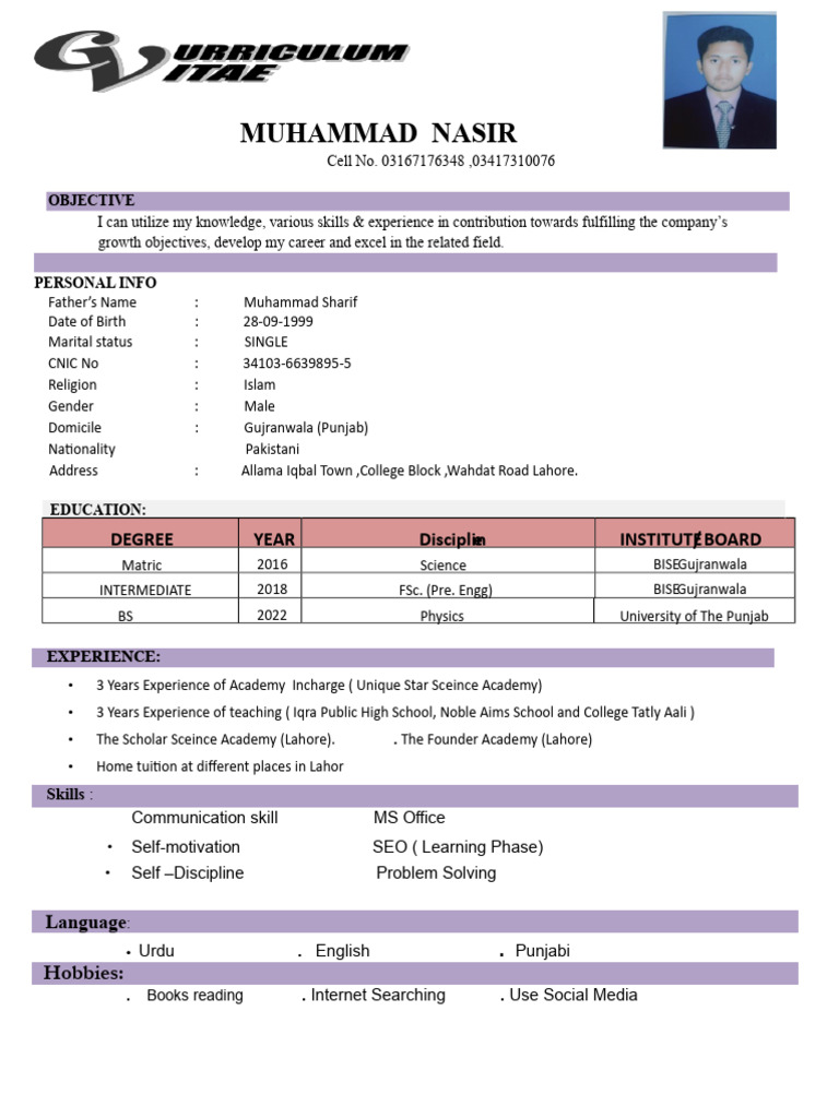 Muhammad Nasir (CV) | PDF