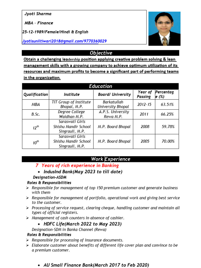 Jyoti Resume PDF | PDF | Financial Services | Personal Finance