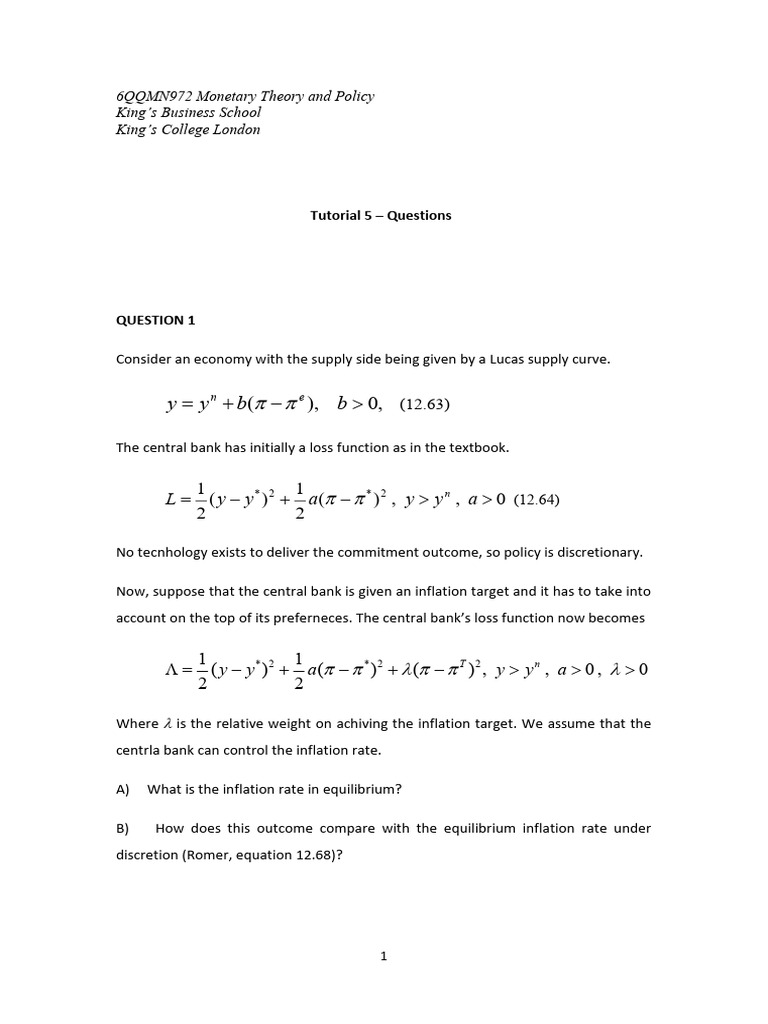 6QQMN972 Tutorial 5 Questions | PDF | Yield Curve | Monetary Economics