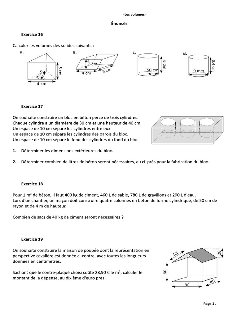 Exercices D'entrainement Calculer Les Volumes | PDF