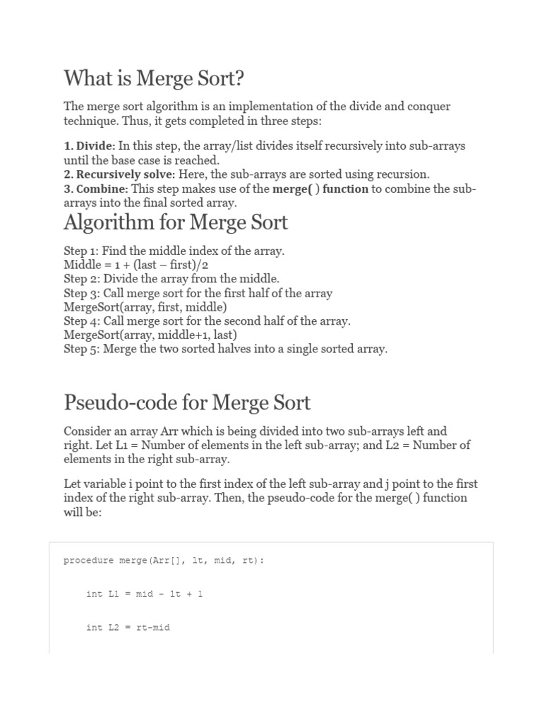 What Is Merge Sort Pdf Software Engineering Applied Mathematics