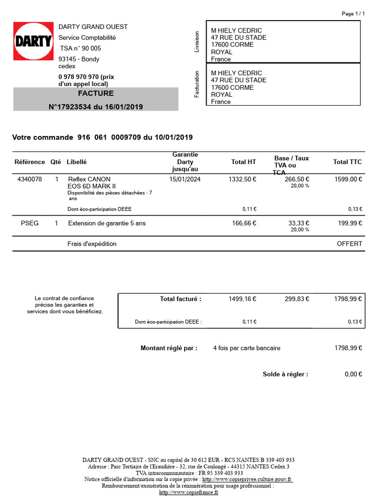 Facture Darty Eos 6dpdf Compress | PDF | Commercialisation | Jargon d ...