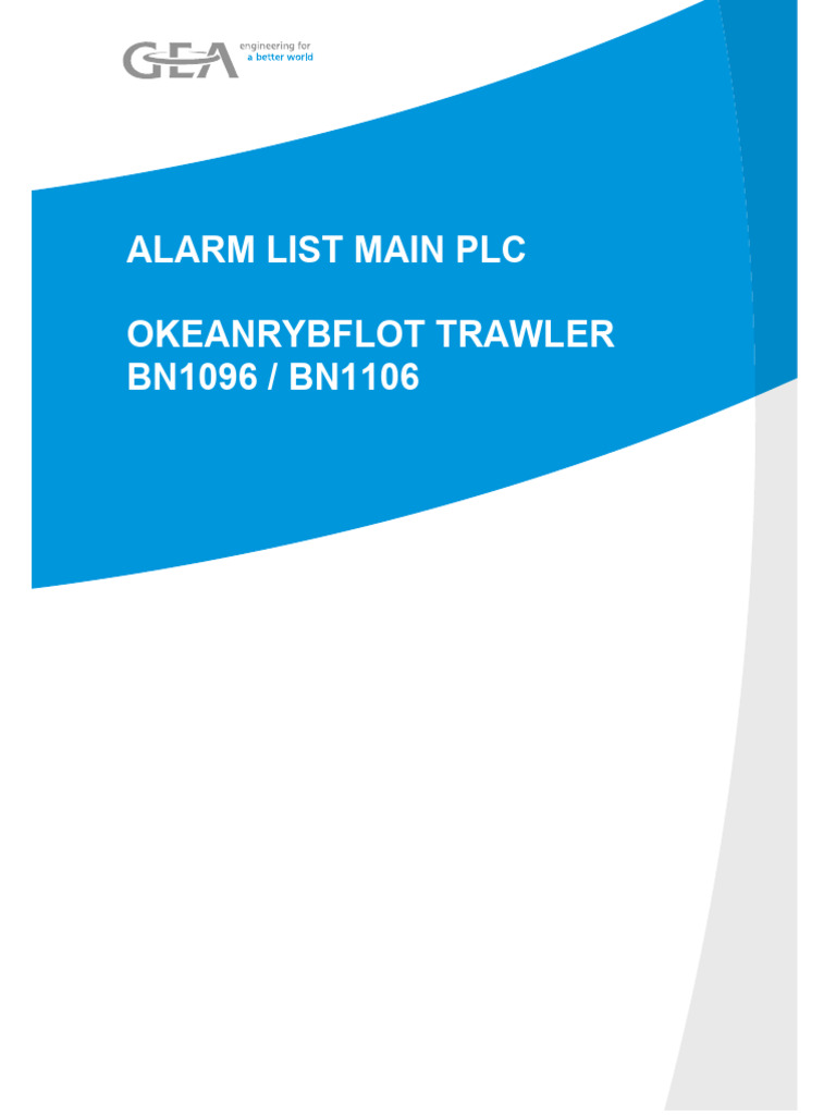 BN1096 BN1106 Okeanrybflot Trawler Main PLC Alarm List v1 - 1 | PDF ...
