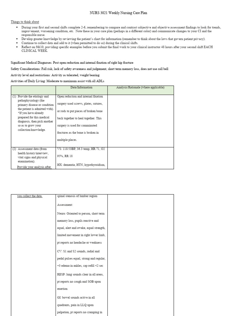 n3021 Care Plan Week 2 | PDF | Surgery | Medical Diagnosis