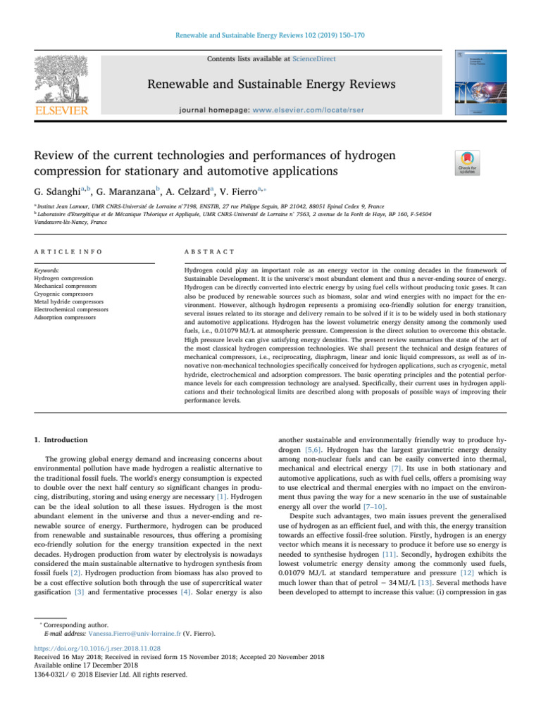 Review of The Current Technologies and Performances of Hydrogen ...
