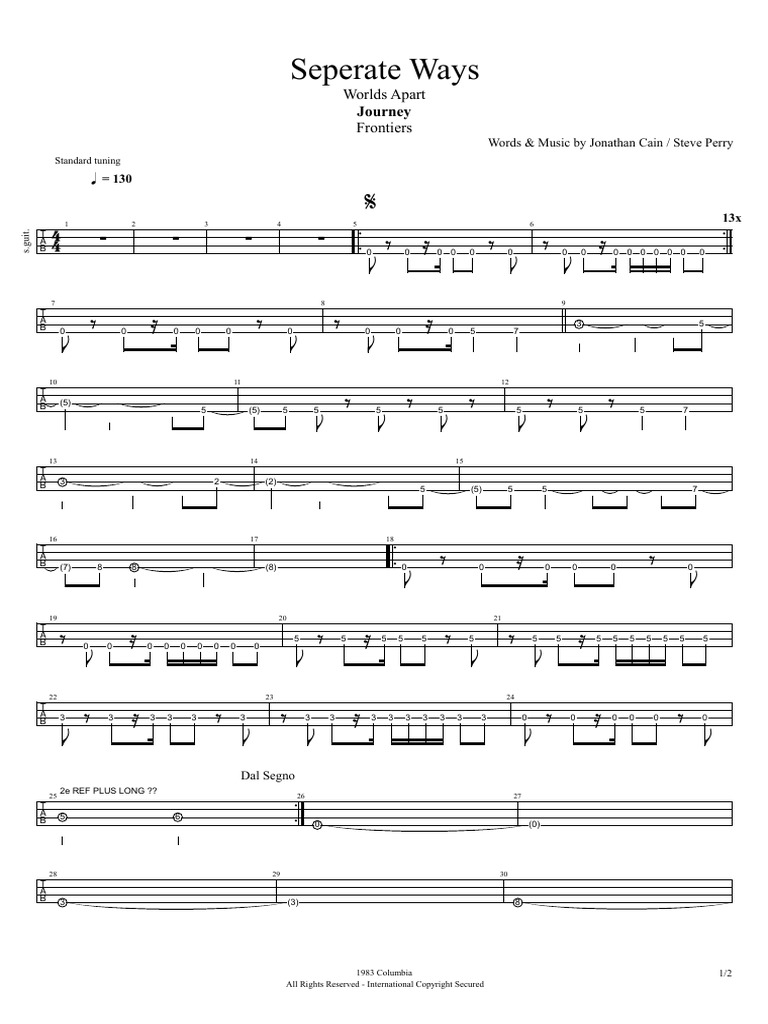 Seperate Ways Bass Tab | PDF | Songs Written | Songs