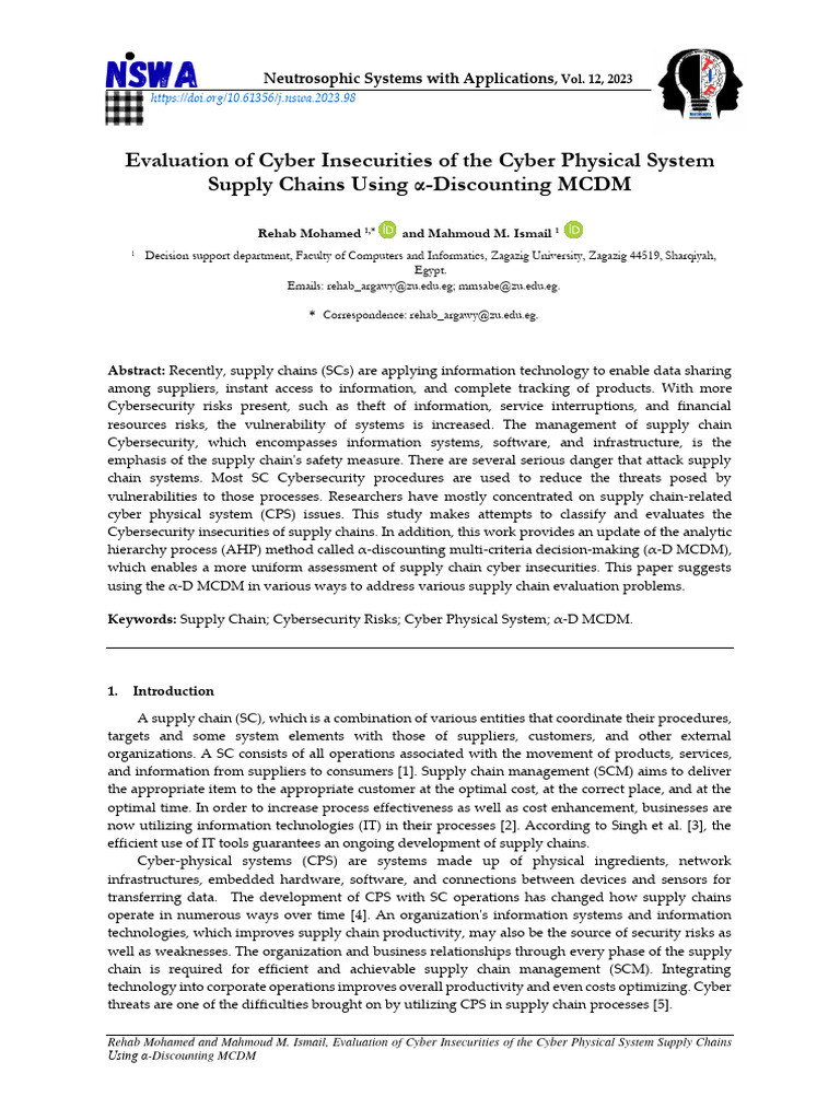 Evaluation Of Cyber Insecurities Of The Cyber Physical System Supply