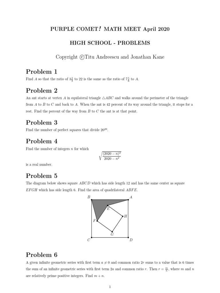 High School - Contest - 2020 | PDF | Triangle | Area