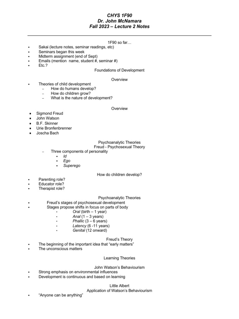 Lecture 2 Notes Pdf Psychoanalytic Theory Id