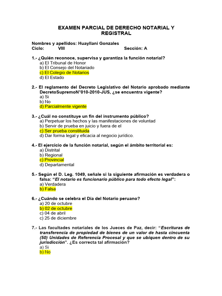 Examen Derecho Notarial y Registral | PDF | Justicia | Crimen y violencia