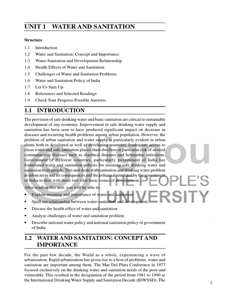 Unit 1 | PDF | Wash | Sanitation