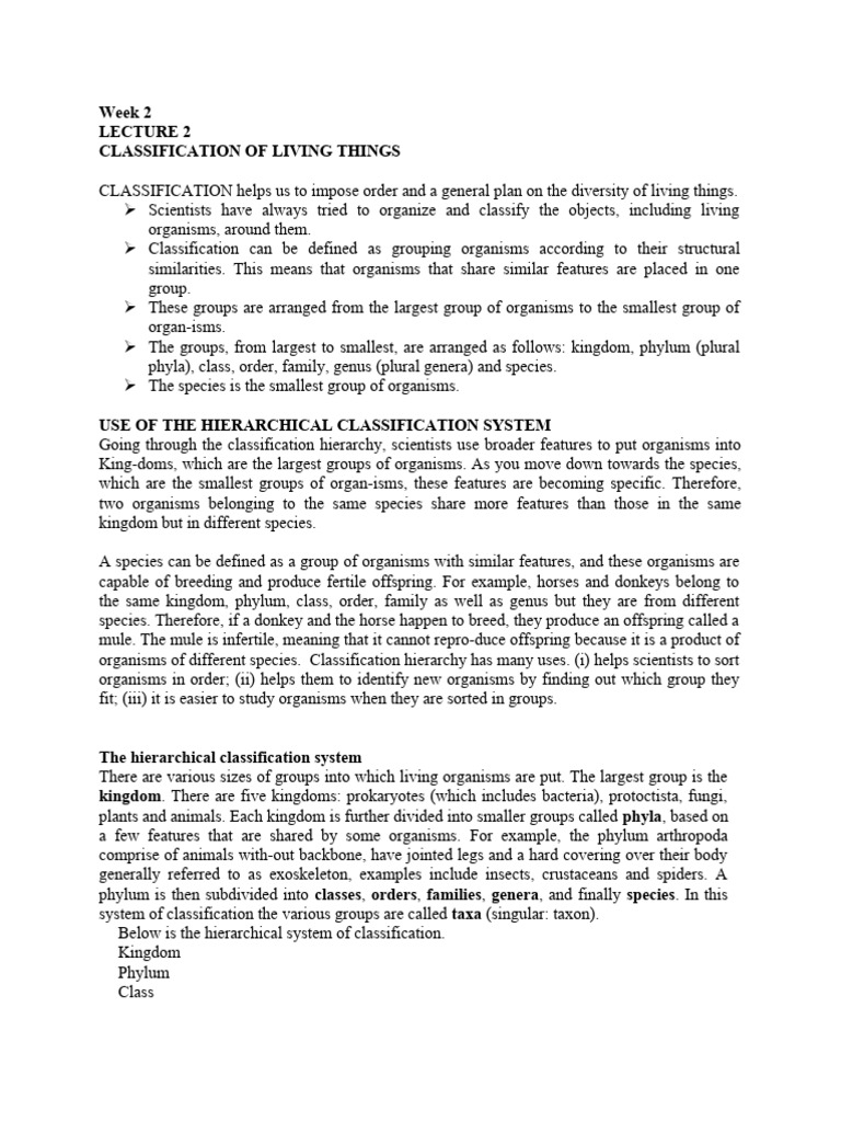 Hierarchical Classification Guide | PDF | Taxonomy (Biology) | Genus