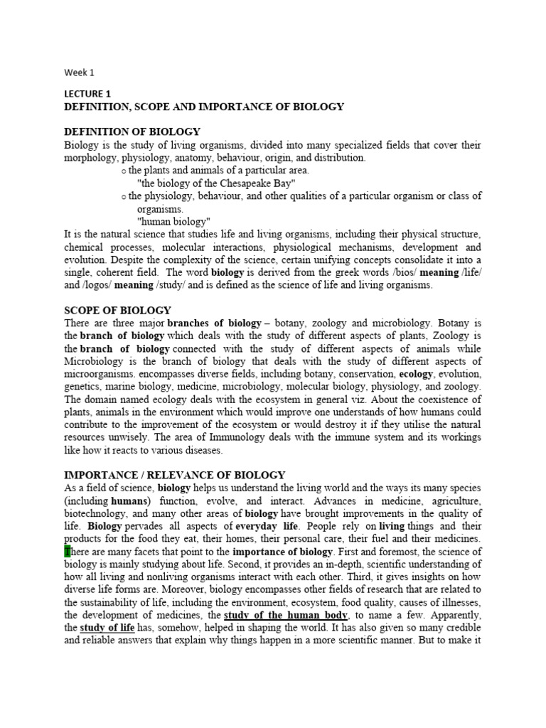 Definition, Scope and Importance of Biology | PDF | Zoology | Life