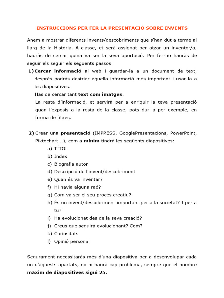 Instruccions Presentació Invents | PDF