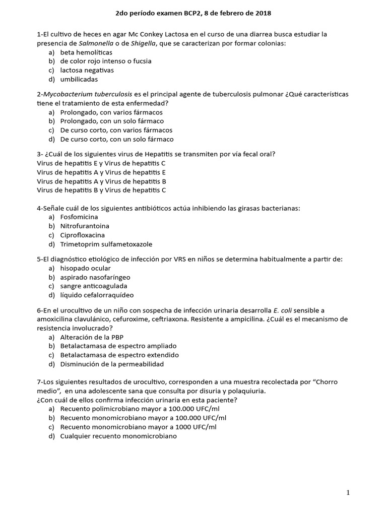 Examen BCP2: Microbiología y Diagnóstico | PDF